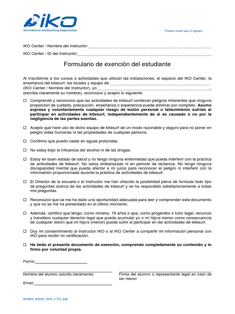 Student Waiver Form v.3.2 Esp | PDF