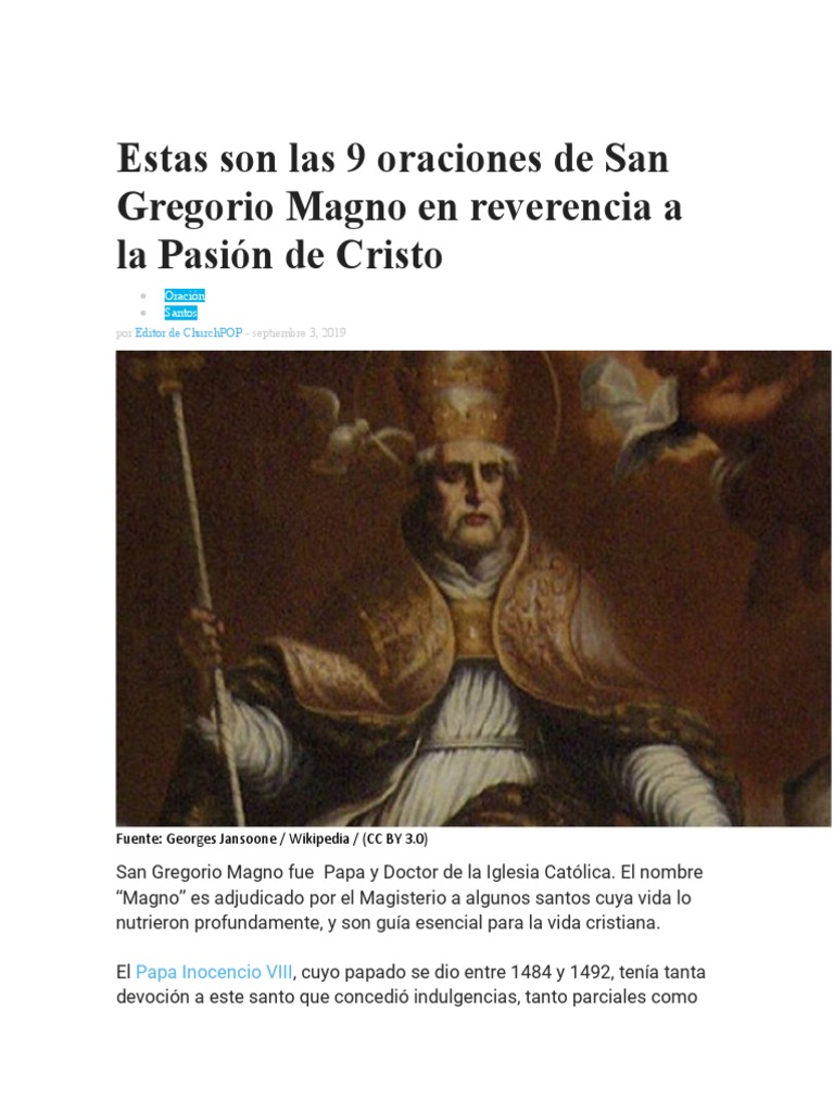 9 Oraciones de San Gregorio MAGNO | PDF | orador del Señor | Oración
