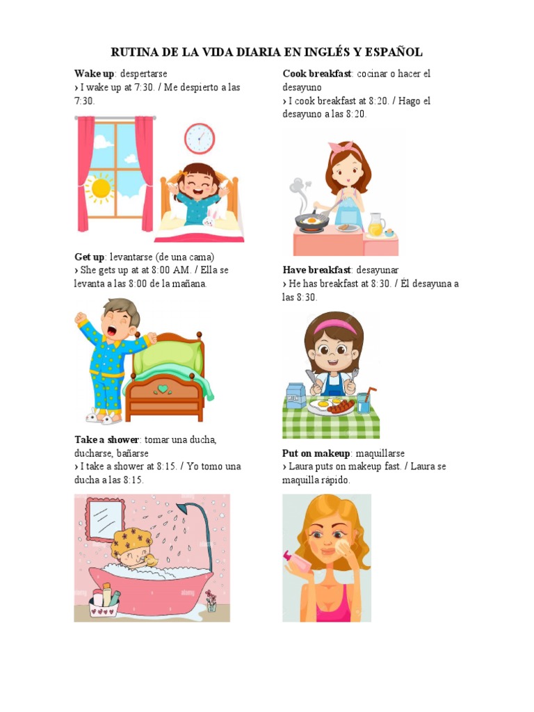 Rutina de La Vida Diaria en Inglés y Español | PDF