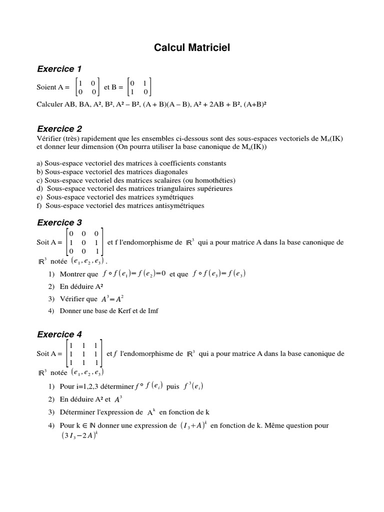 Calcul Matriciel | PDF