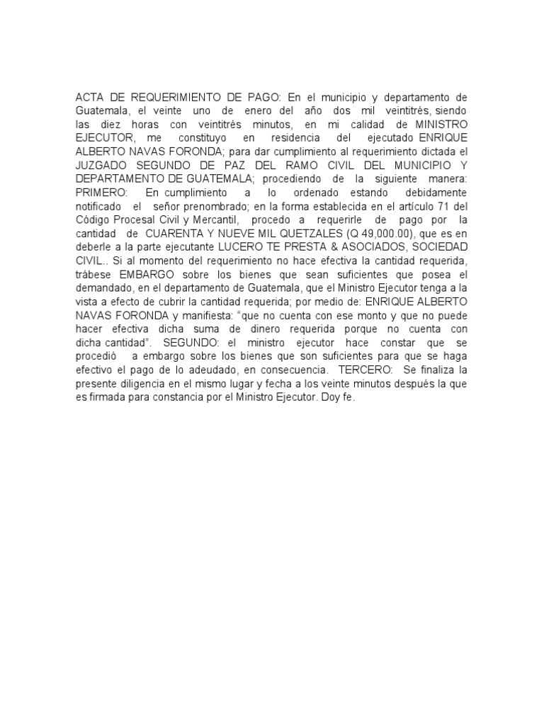 Acta de Requerimiento de Pago | PDF