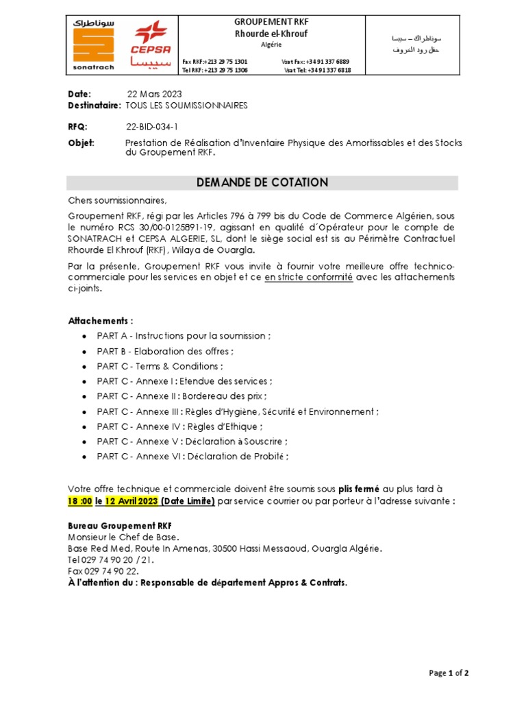 Demande de Cotation pour RKF | PDF