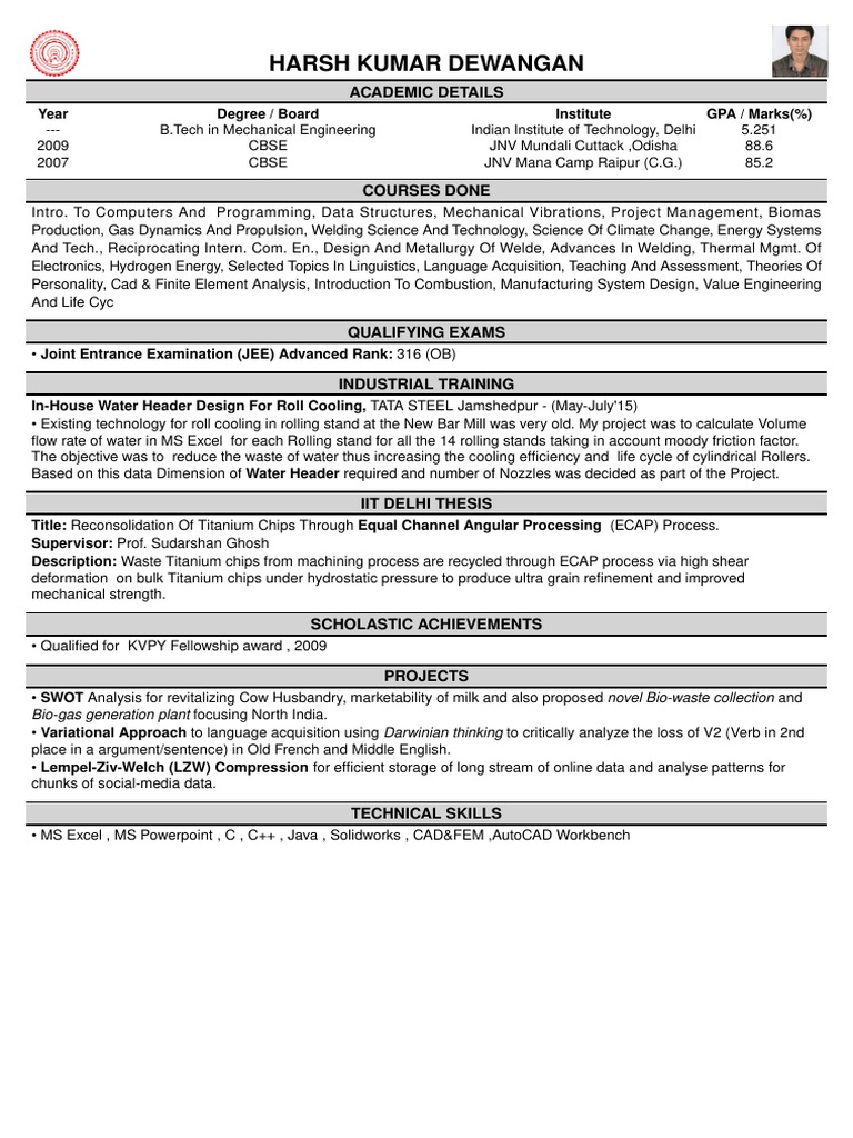 IIT Delhi Student Resumes Overview | PDF | Integral | Statistics