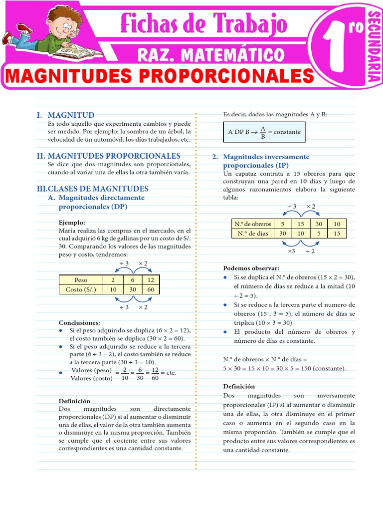 Magnitudes Proporcionales para Primer Grado de Secundaria | PDF