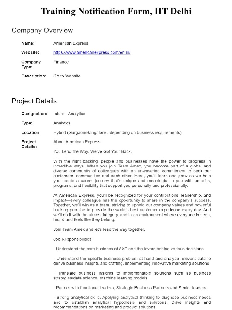 American Express (Intern - Analytics) | PDF