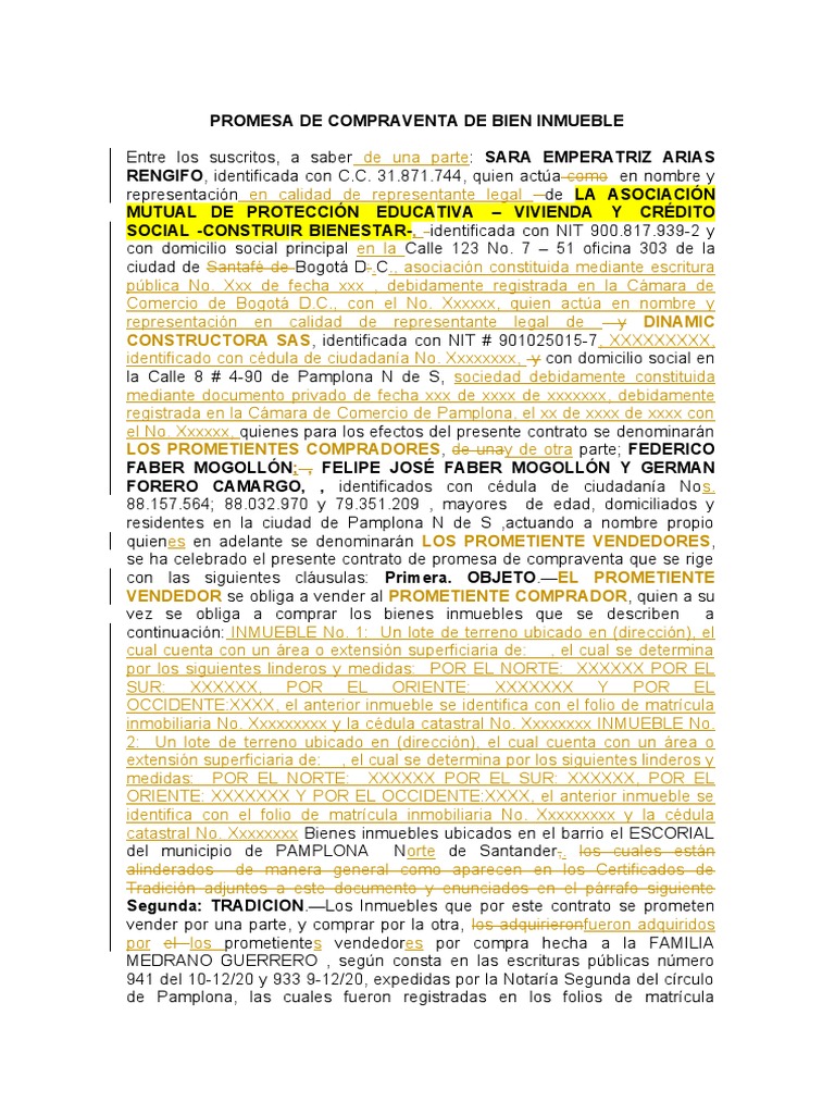 Modelo de Promesa de Compraventa de Bien Inmueble | PDF | Bienes raíces | Ley común