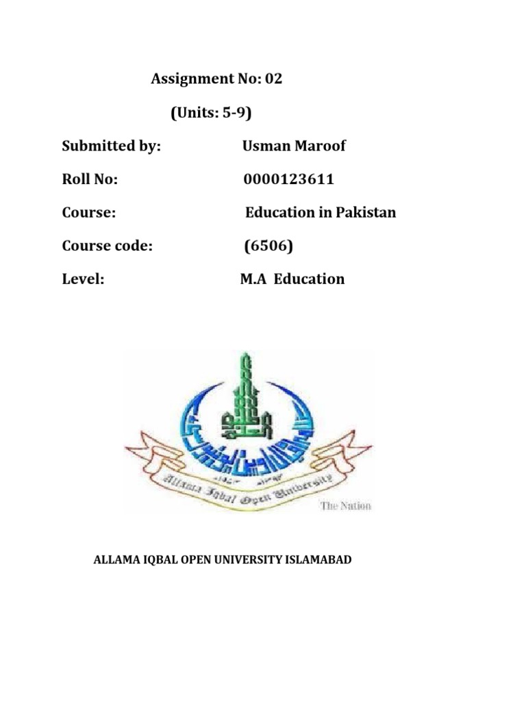 Assignment No 2 Education of Pakistan (6506) | PDF