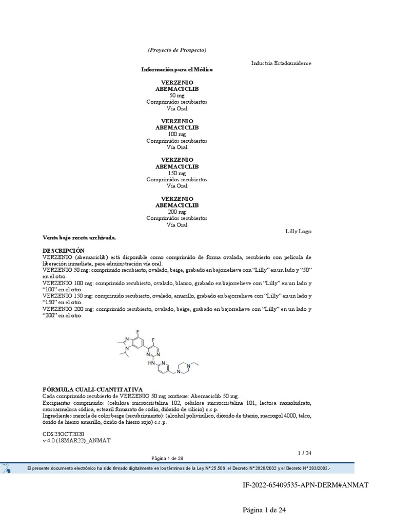 VERZENIO Prospecto | PDF | Tableta (Farmacia) | Metástasis