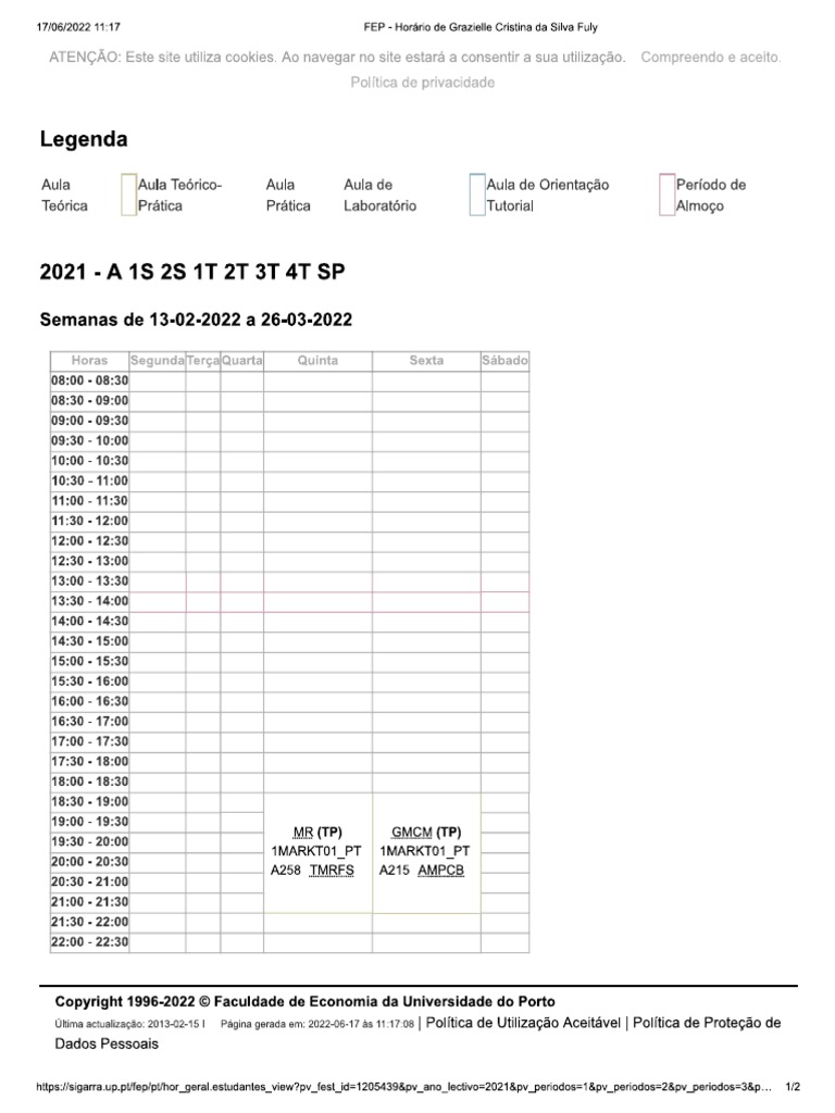 Horários FEP 1-2 | PDF