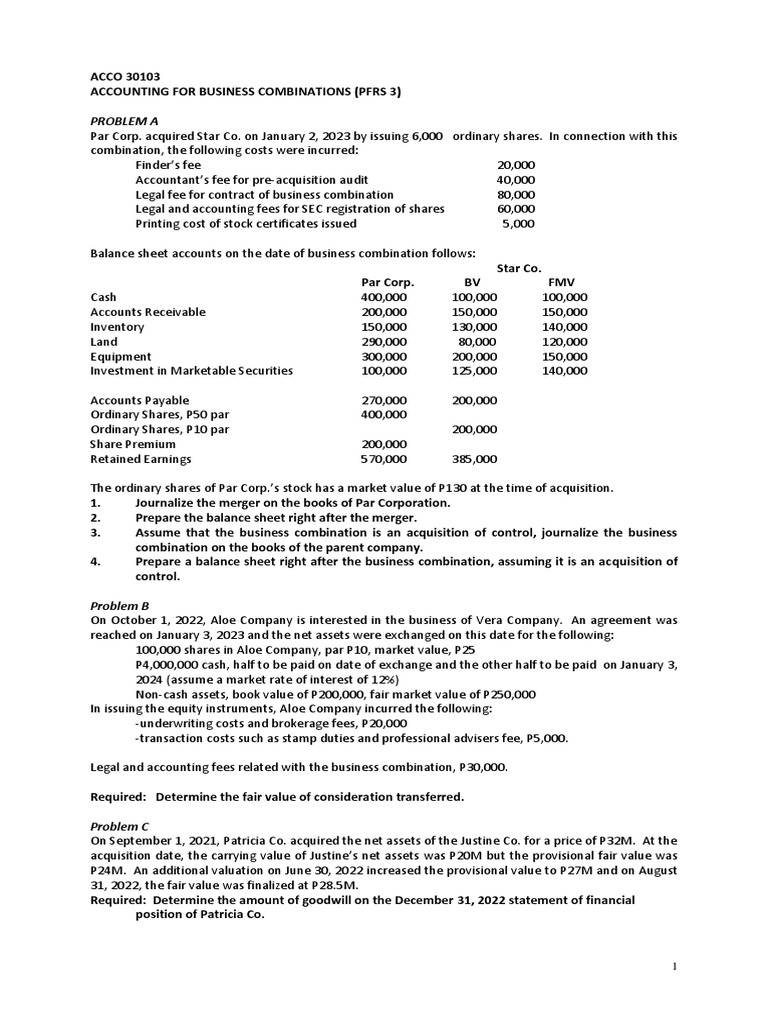 Problem A | PDF | Book Value | Goodwill (Accounting)