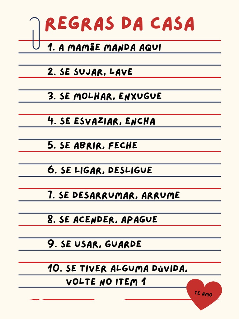Cartaz Divertido Regras Da Casa Da Mamãe Preto e Vermelho | PDF