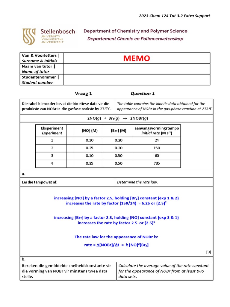 2023 Chem 124 Tut 3.2 Extra Support Memo | PDF | Activation Energy | Aspirin