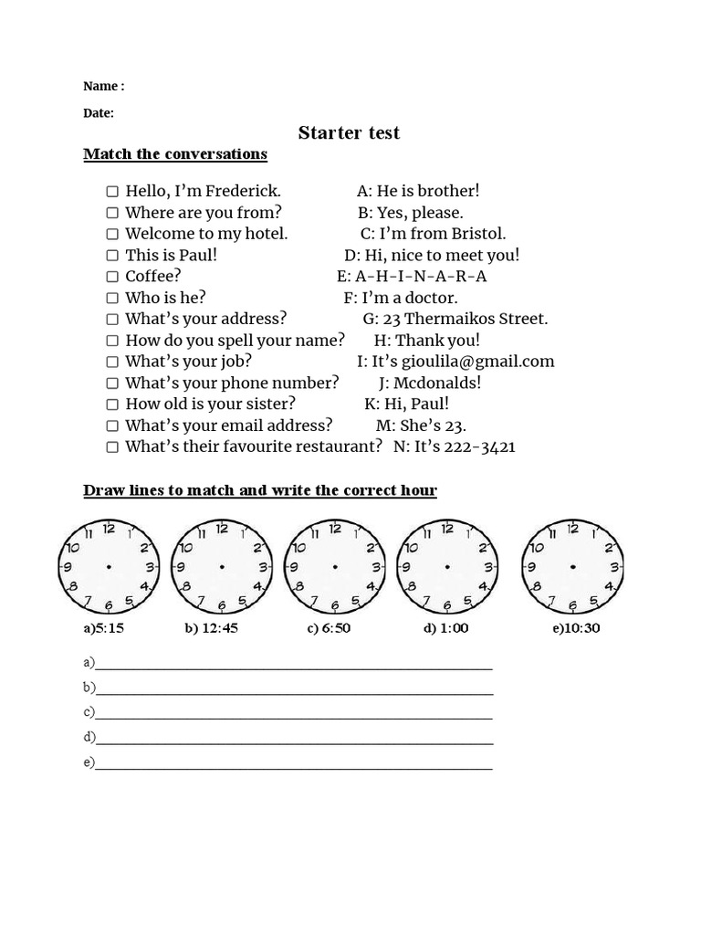 Starter Test | PDF | Human Communication | Linguistics