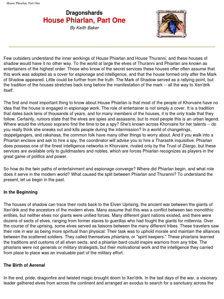 Elven Espionage: House Phiarlan | PDF | Elf (Dungeons & Dragons ...