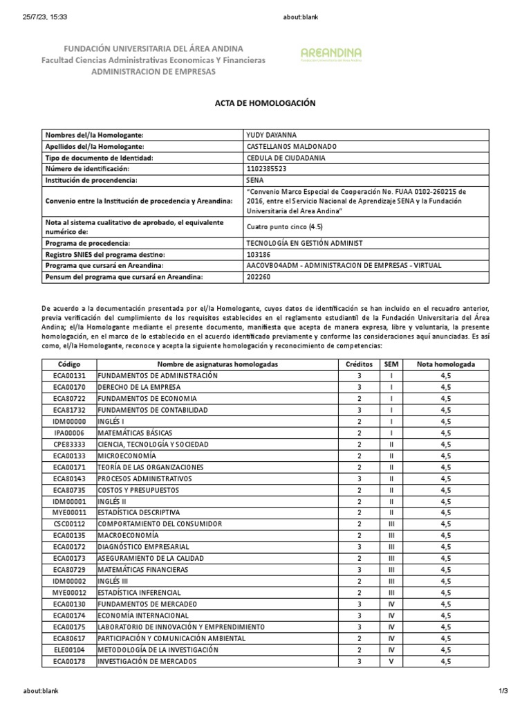 Acta de Homologación | PDF | Iniciativa empresarial | Economias