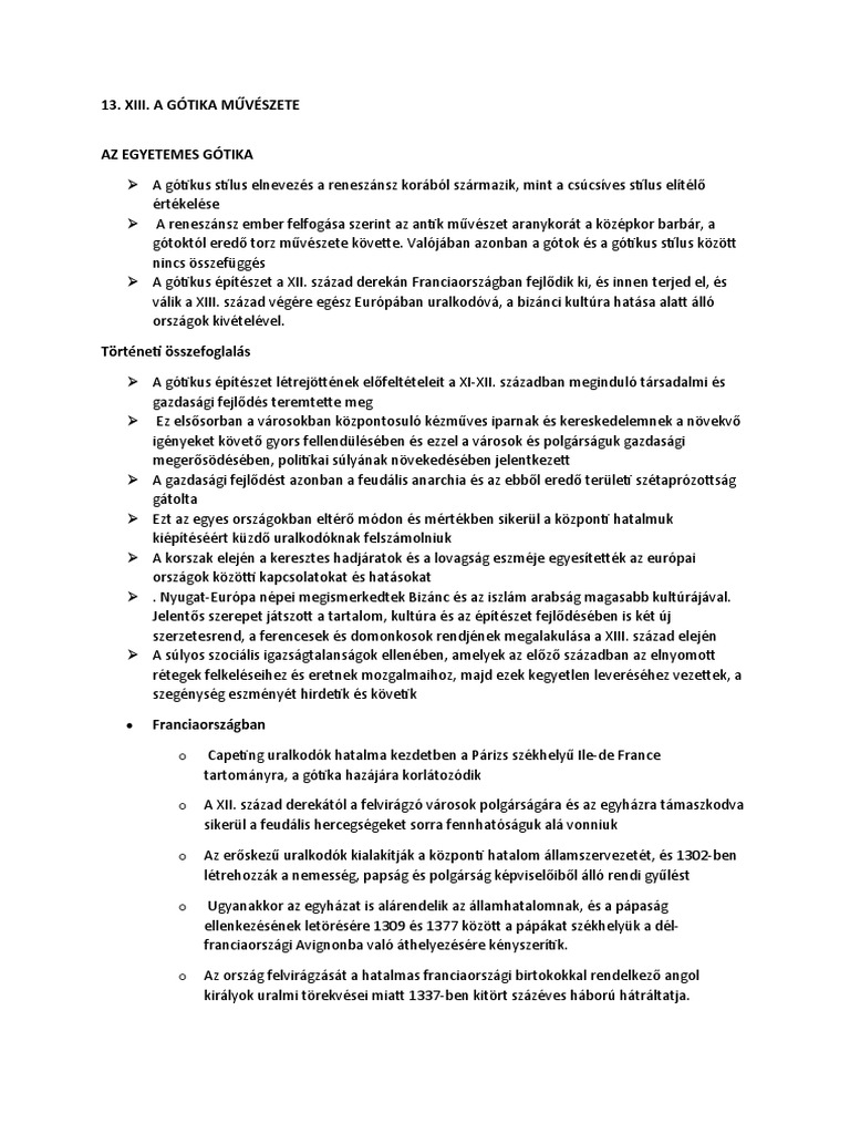 Xiii. A Gótika Művészete Az Egyetemes Gótika: o o o o | PDF