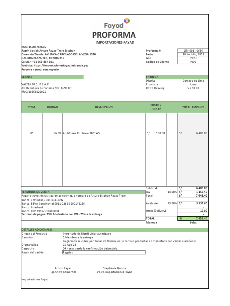 Proformas Audifonos JBL | PDF