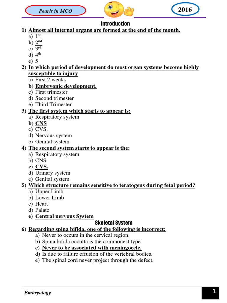 Embryology MCQs for Medical Students | PDF | Tongue | Common Carotid Artery