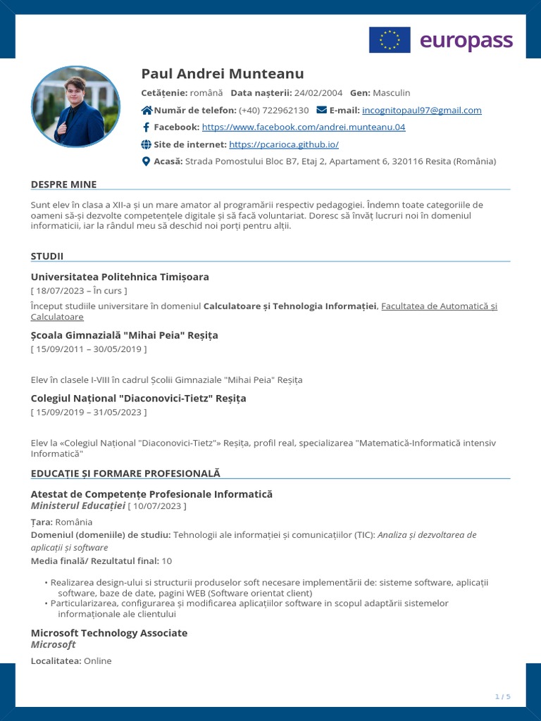 CV - Paul Andrei Munteanu | PDF