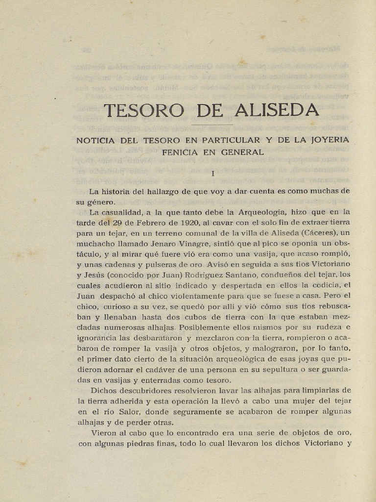 El Tesoro de Aliseda - José Ramon Mélida - 1921 | PDF | Fenicia | Cartago