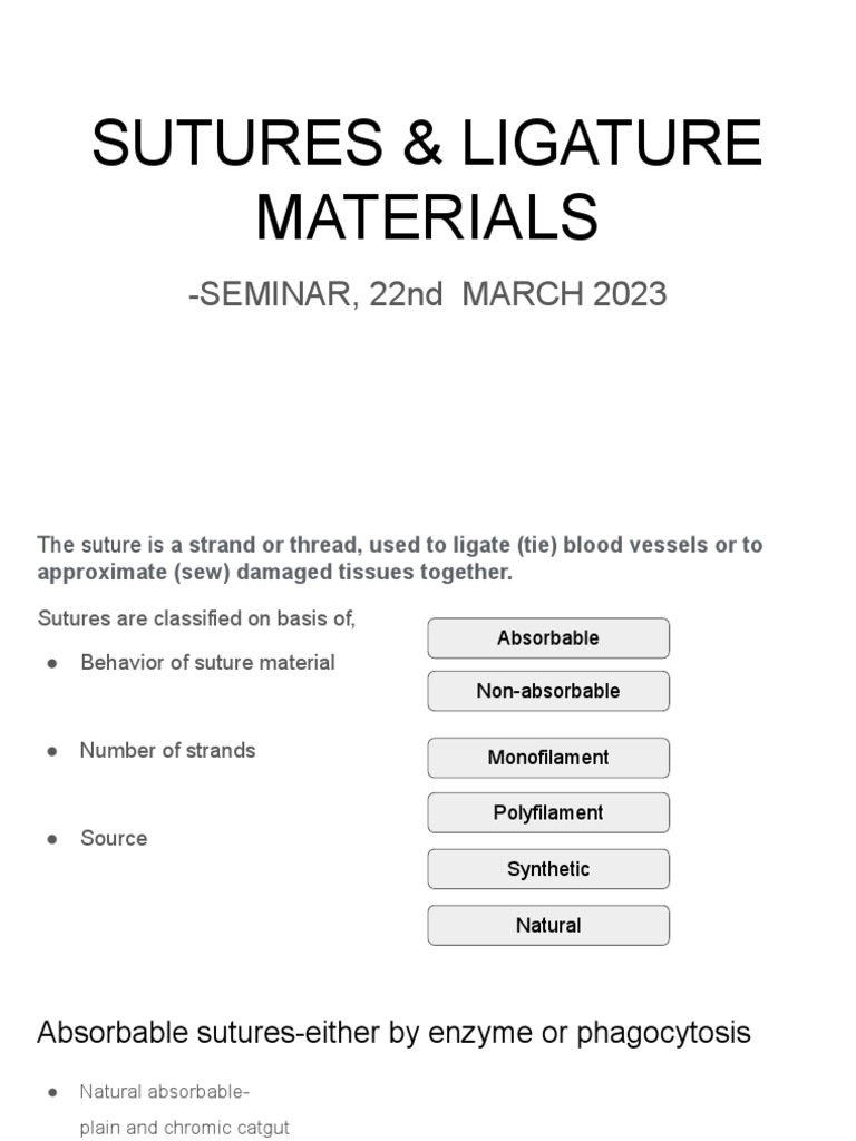 Sutures & Ligature Materials | PDF | Surgical Suture | Surgery