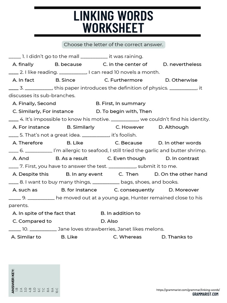Linking Words Worksheet 1 | PDF
