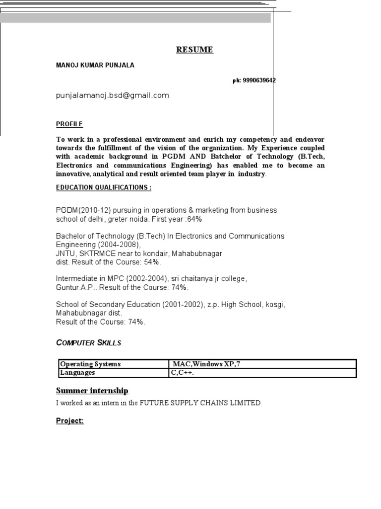 Manoj Resume New | PDF