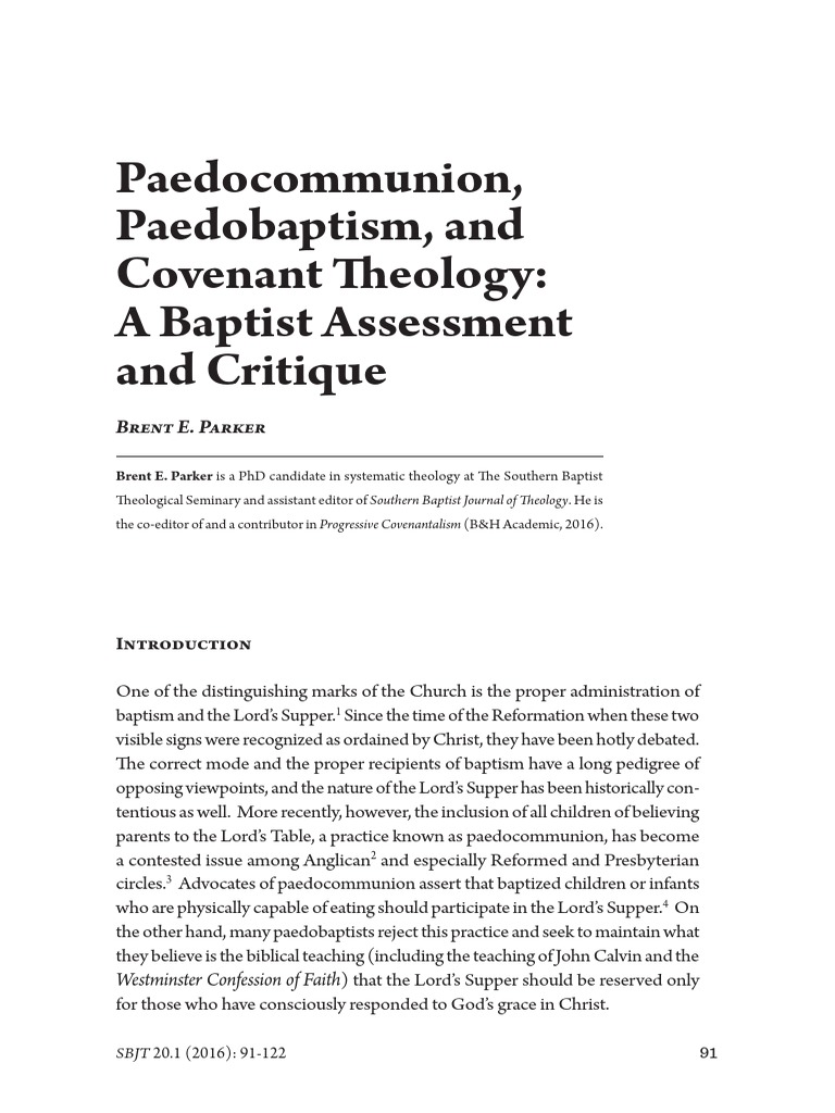 SBJT 20.1 Parker Paedocommunion | PDF | Covenant Theology | Eucharist
