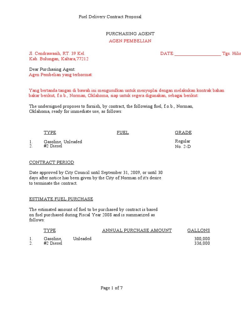 Fuel Delivery Contract Proposal | PDF
