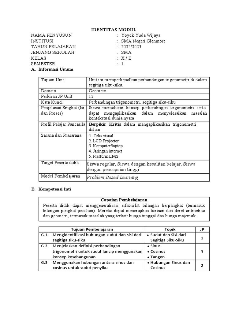 Modul Perbandingan Trigonometri | PDF