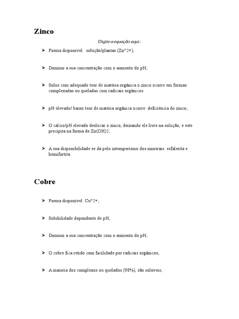 Zinco | PDF | Micronutriente | Molibdênio