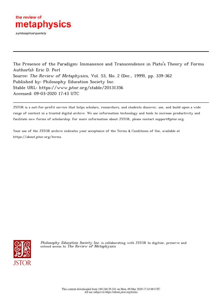 Eric D. Perl, The Presence of The Paradigm | PDF