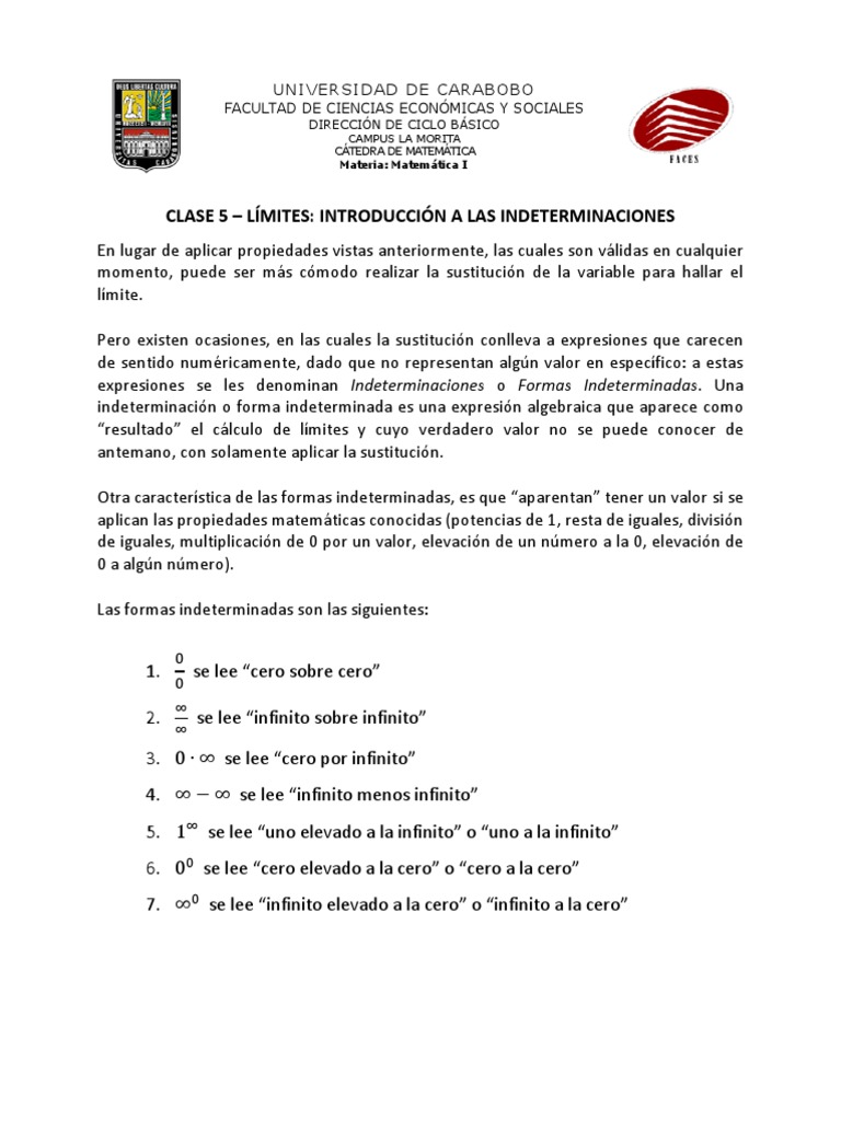 Clase 5 - Límites Introducción A Las Indeterminaciones | PDF