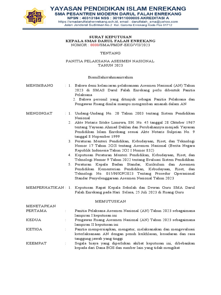 SK Panitia ANBK 2023 | PDF