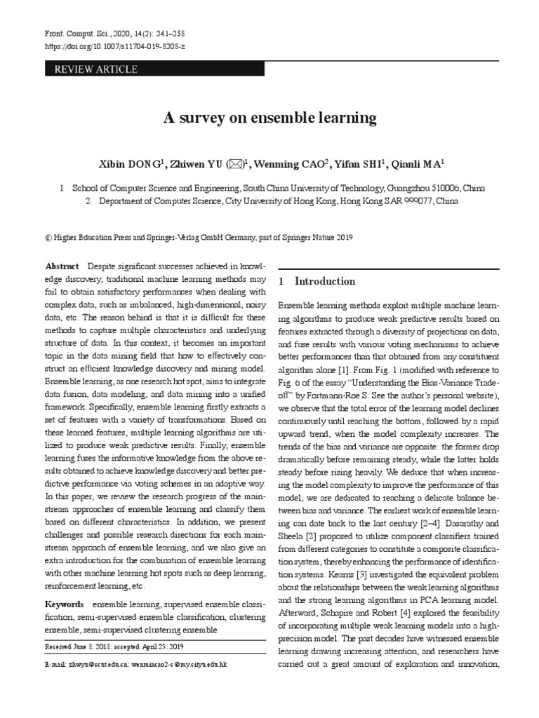 A Survey On Ensemble Learning | PDF