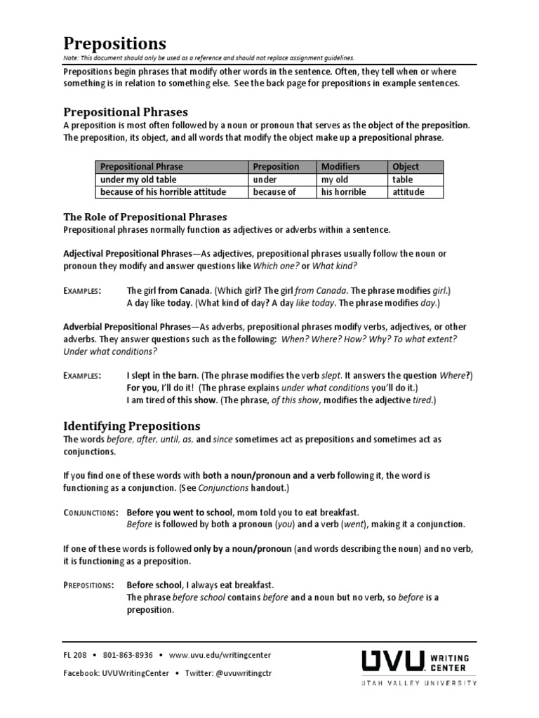 Prepositions and Their Usage | PDF