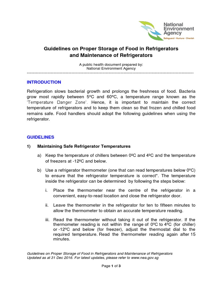 Guidelines On Proper Storage of Food in Refrigerators | PDF