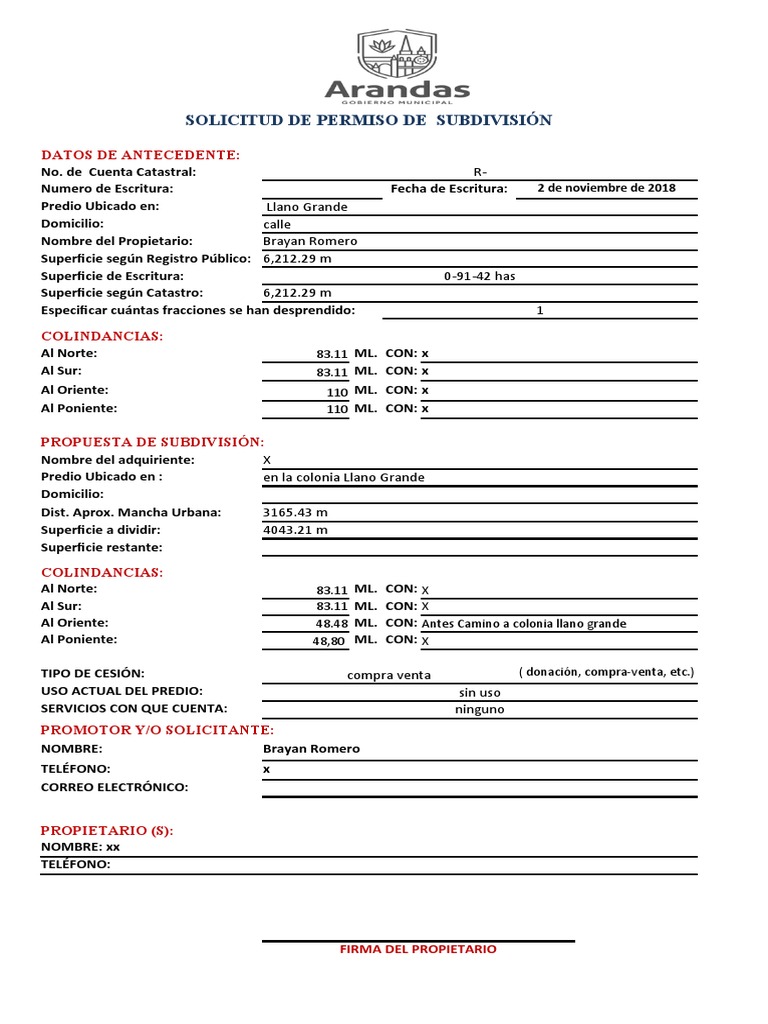 Solicitud Subdivision | PDF