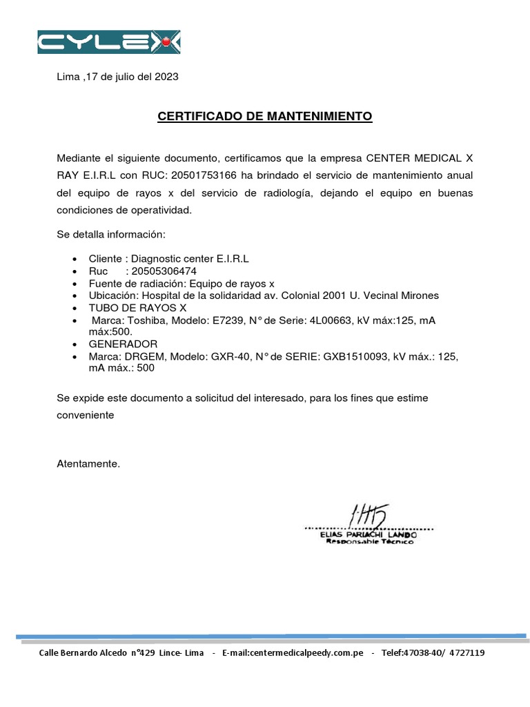 Certificado de Mantenimiento de Equipo 2023 | PDF