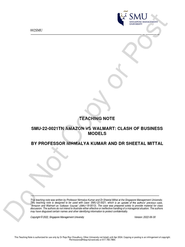 Amazon Vs Walmart Teaching Note | PDF | Retail | Walmart