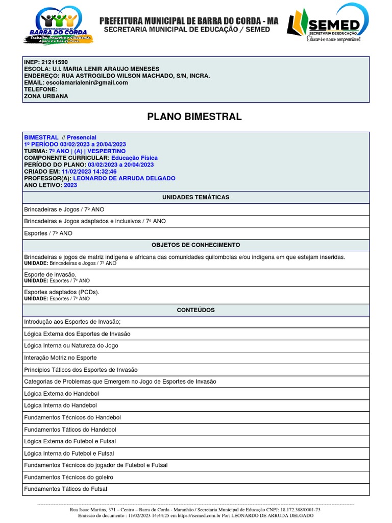 PLANEJAMENTO SEMESTRAL 7 Ano 2022 01 | PDF | Lazer