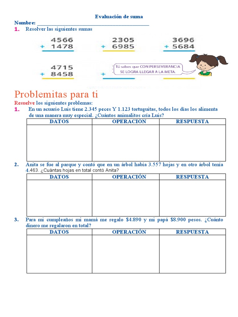 Evaluacion Suma Con Unidades de Mil | PDF