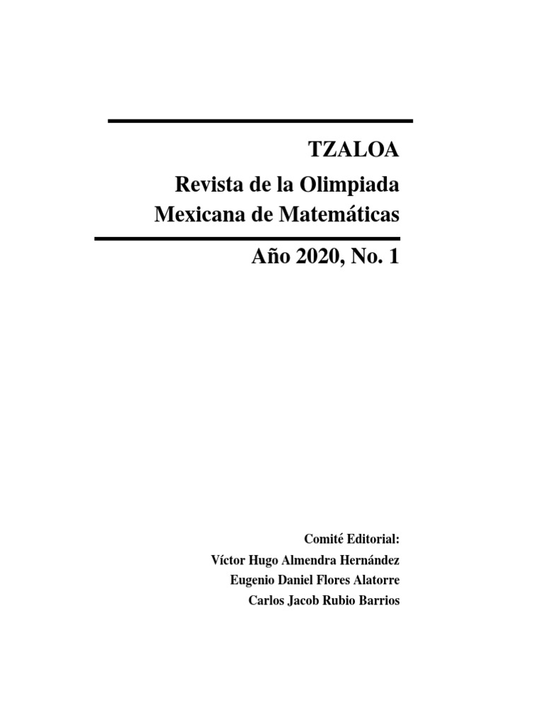 Tzaloa Revista de La Olimpiada Mexicana de Matem Aticas A No 2020, No ...