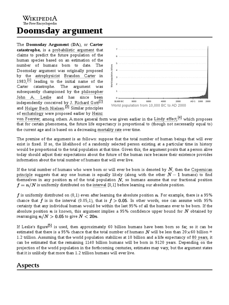 Doomsday Argument | PDF | Probability And Statistics | Statistical Theory