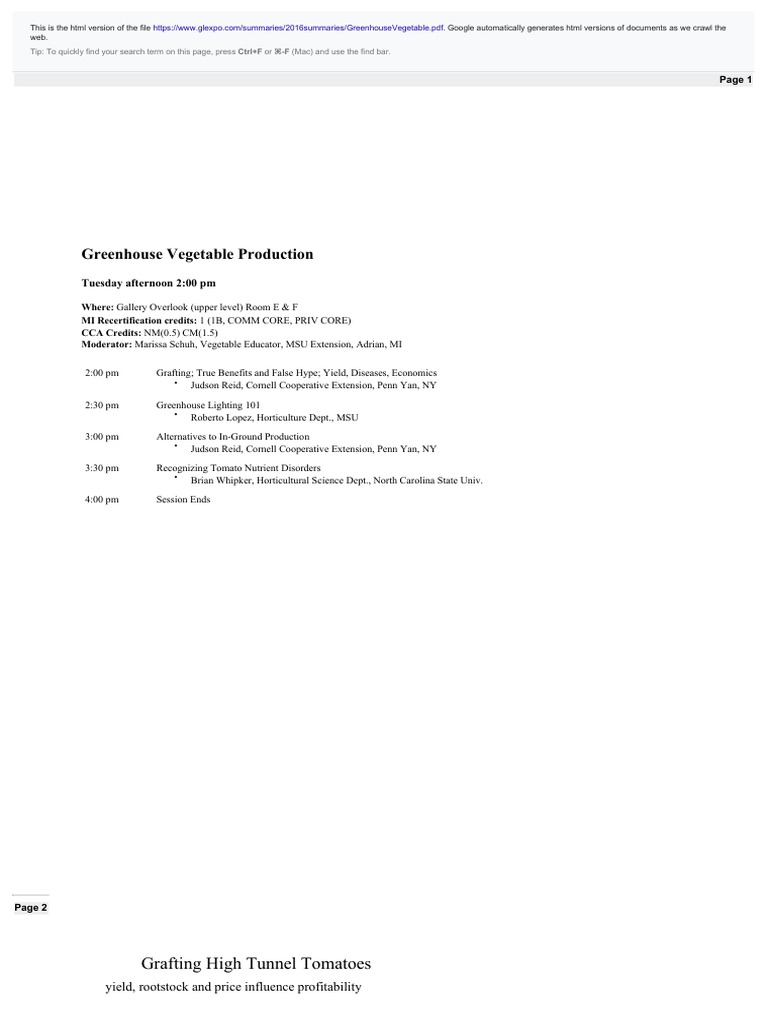 Greenhouse Vegetable Production | PDF