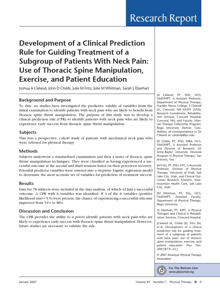 Cleland - Development CPR Neck Pain | PDF