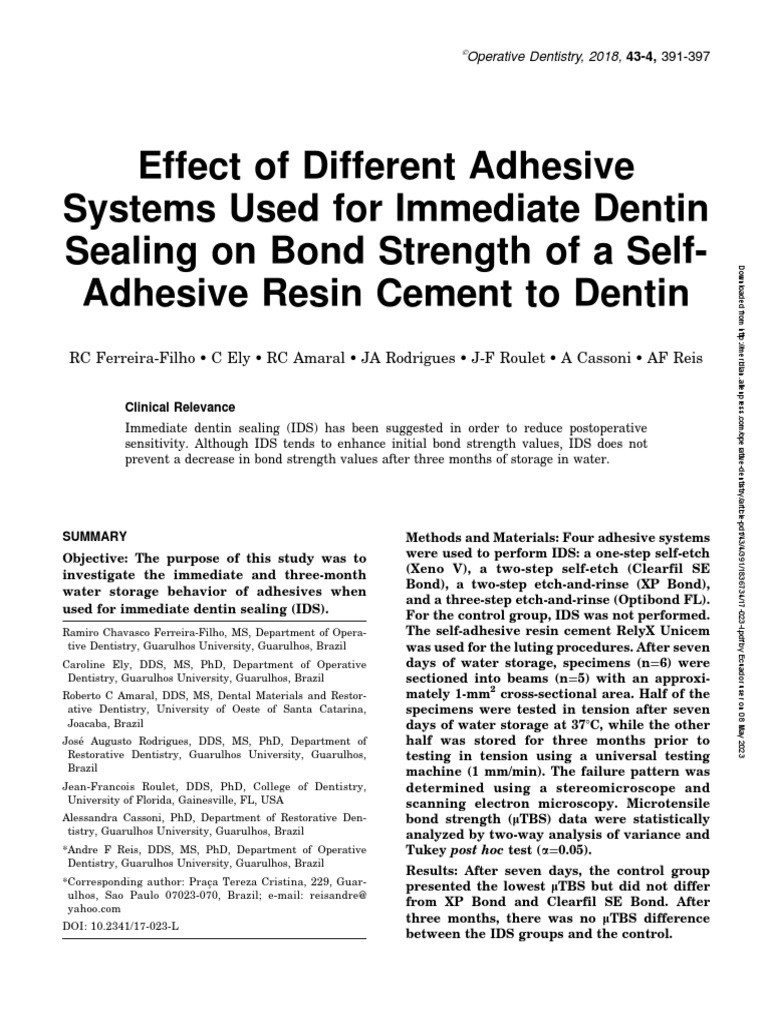 Effect of Different Adhesive Systems Used For Immediate Dentin Sealing ...