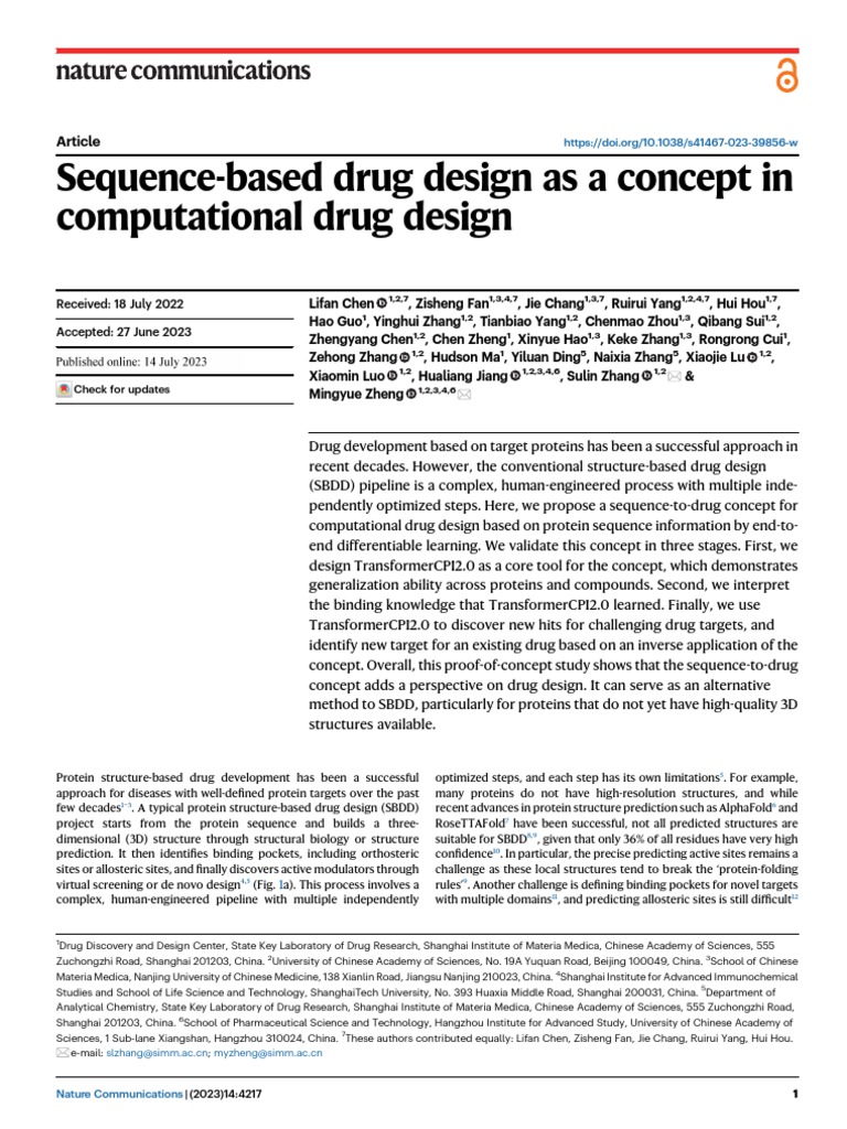Sequence-Based Drug Design As A Concept in Computational Drug Design ...