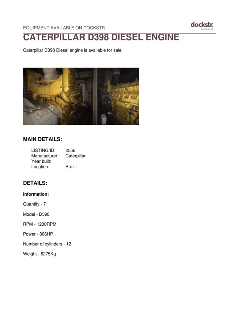 Caterpillar D398 Diesel Engine Sale | PDF | Computers