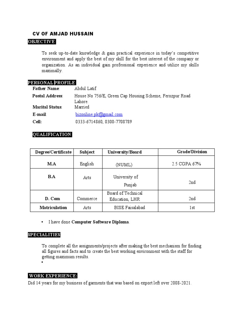 CV of Amjad | PDF
